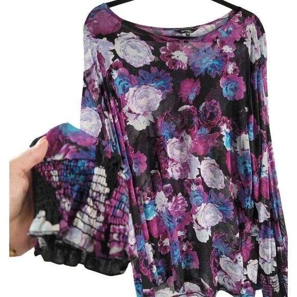 George | Tops | George Sheer Floral Blouse Purple Blue And Black | Poshmark
